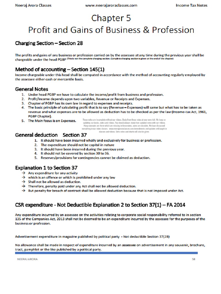Income Tax Notes Clean PGBP | PDF