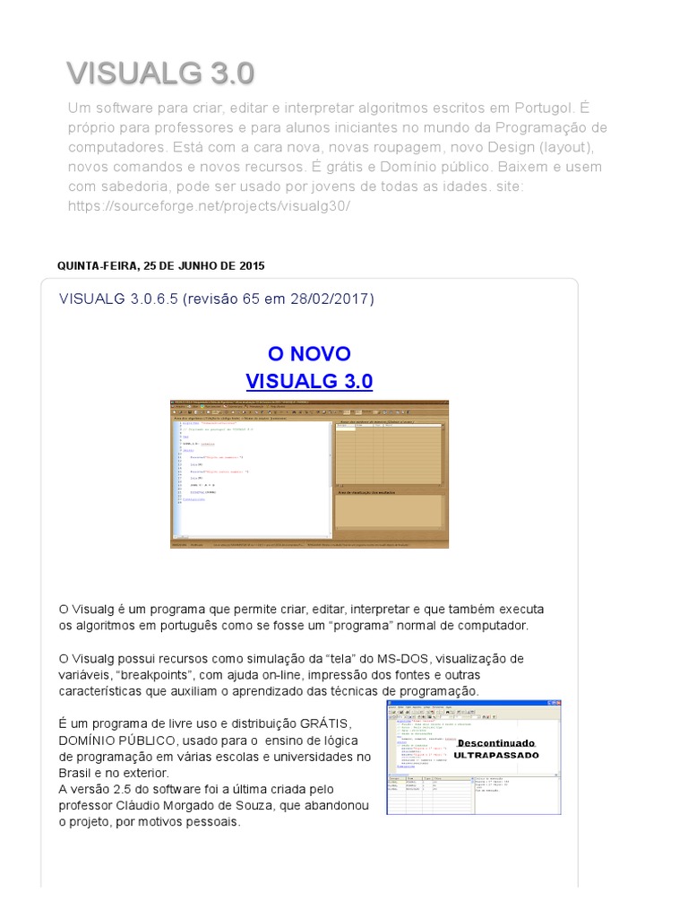 Visualg 3.0 PDF | Download grátis PDF | Programação de computadores ...