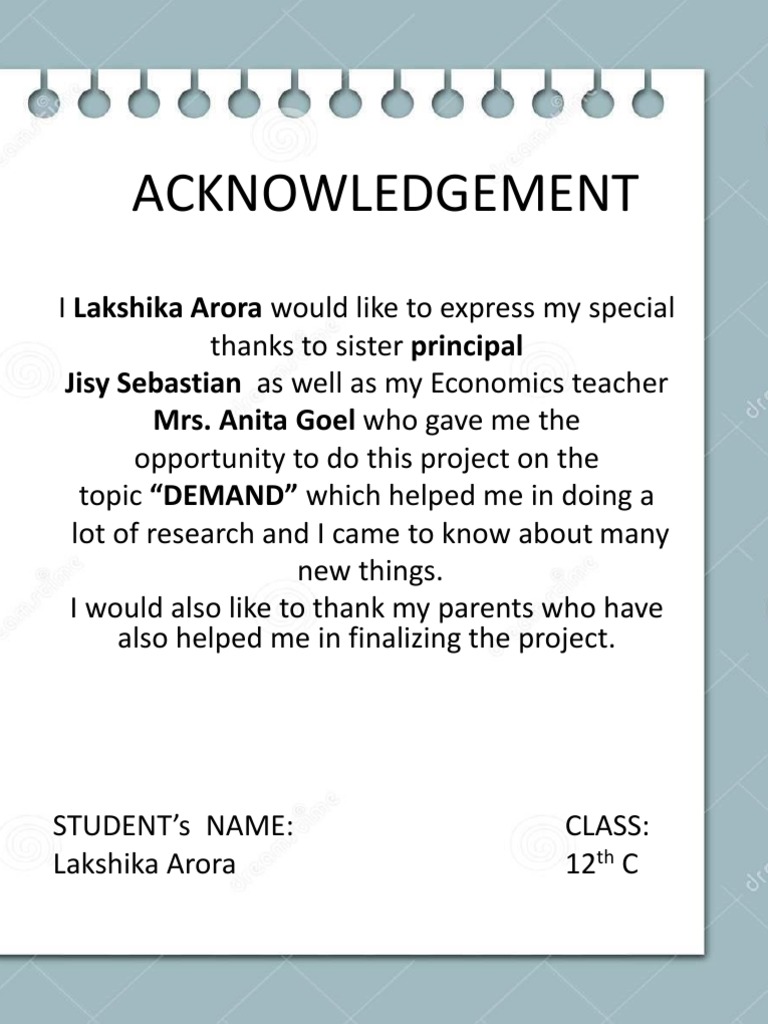 Acknowledgement For School Project Of Economics