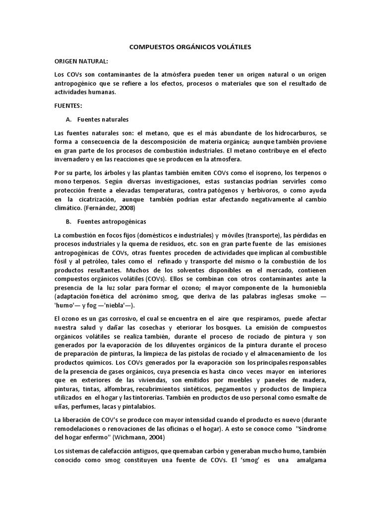 COMPUESTOS ORGÁNICOS VOLÁTILES | Compuesto orgánico volátil | Fotoquímica
