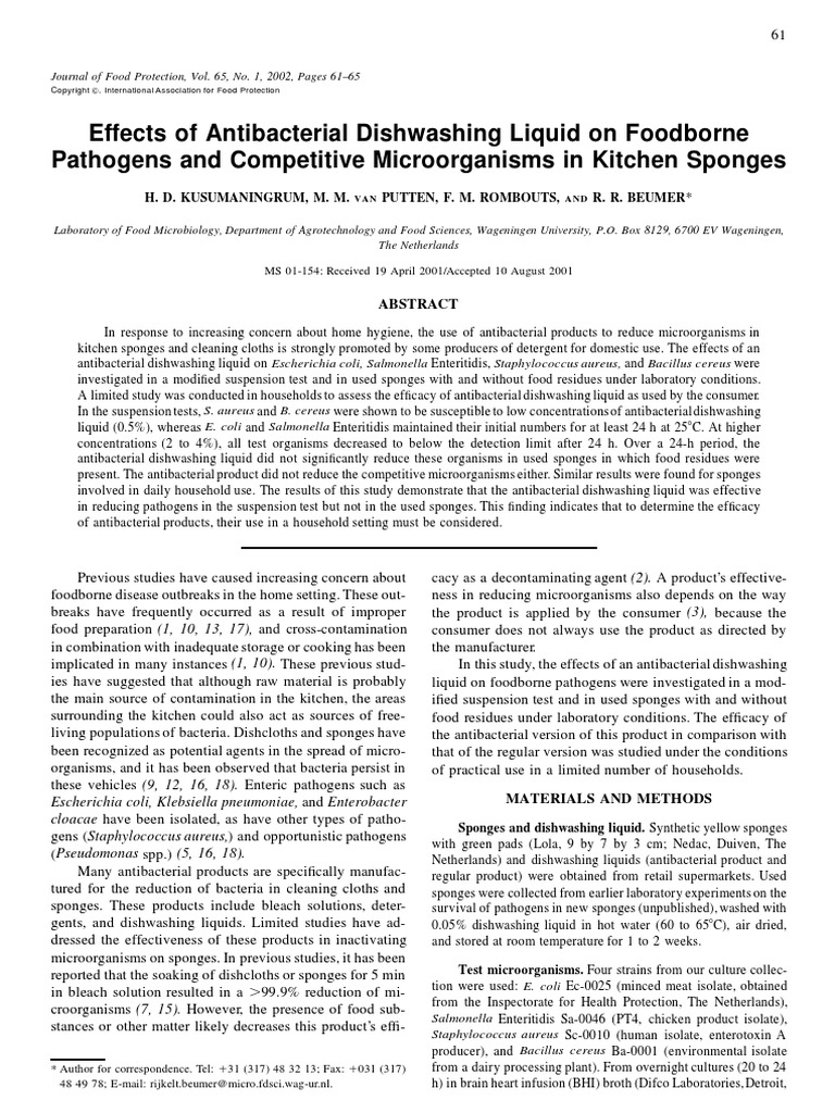 Effects of Antibacterial Dish - Washing Liquid On Foodborne Pathogens ...