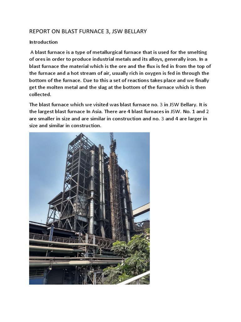 JSW Bellary Blast Furnace Report | PDF | Blast Furnace | Iron