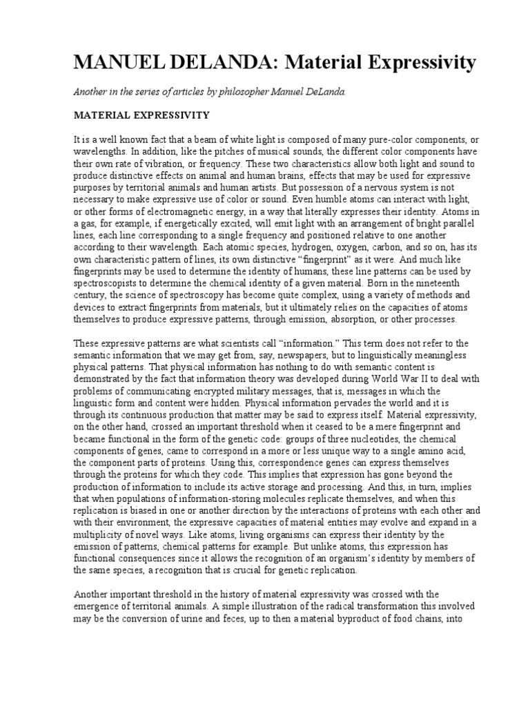 Manuel DeLanda Material Expressivity | PDF | Spectroscopy | Light