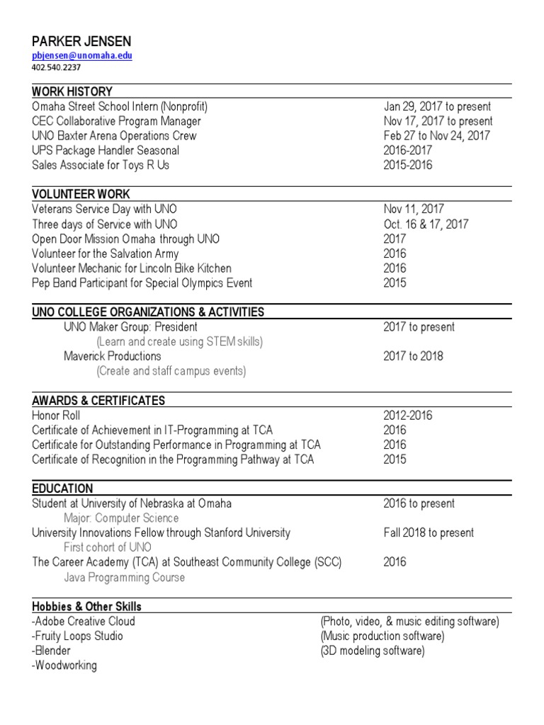 Parker Jensen Resume v3 2018 | PDF