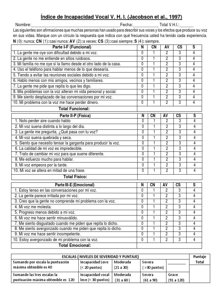 Índice de Incapacidad Vocal VHI-10 | PDF | Ocio