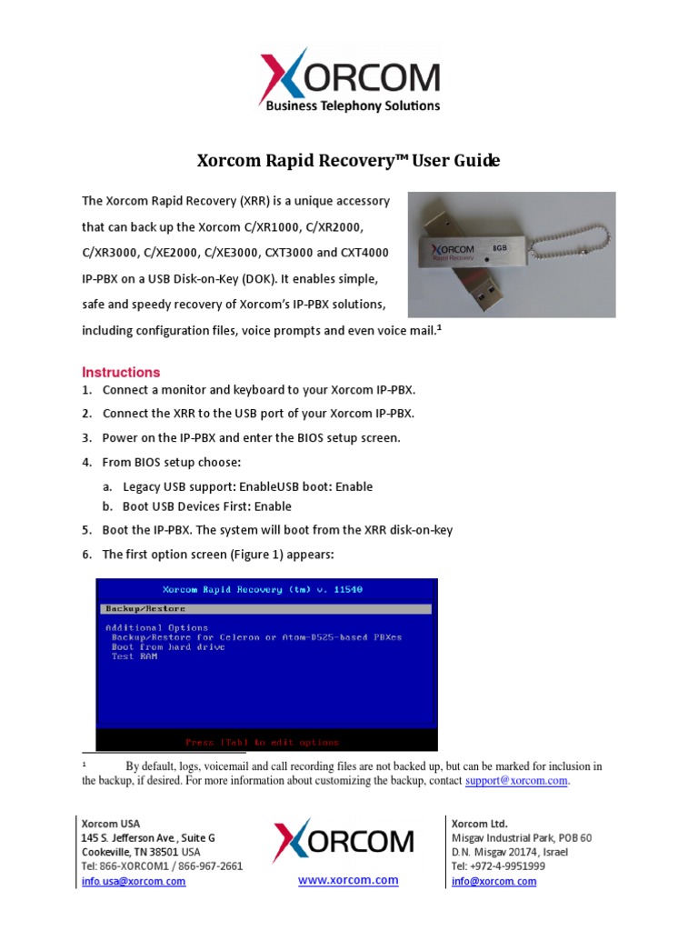 Xorcom Rapid Recovery™ User Guide: Instructions | PDF | Backup | Bios