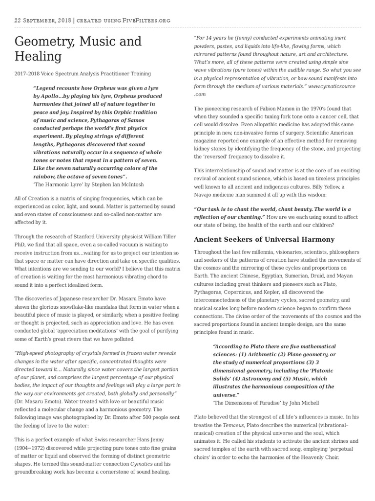 Geometry, Music and Healing | PDF | Harmony | Chakra