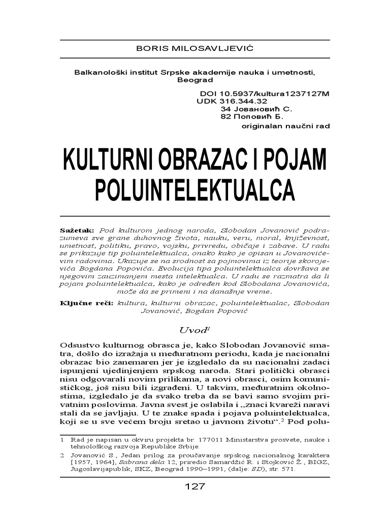Kulturni Obrazac I Pojam Poluintelektualca PDF | PDF