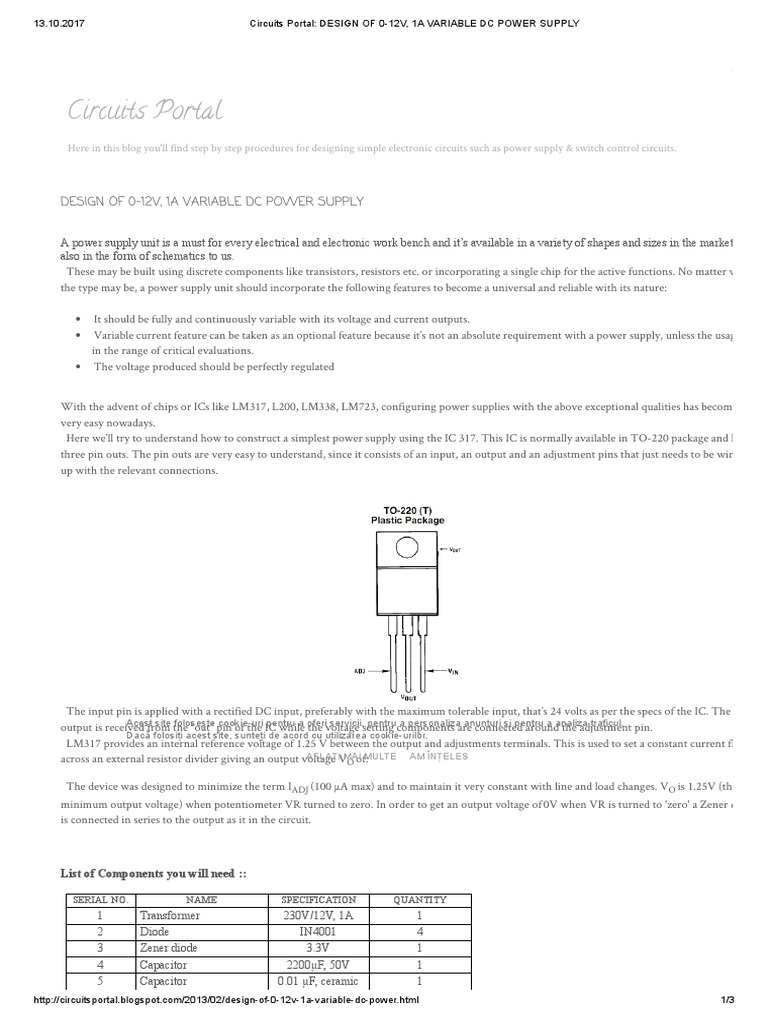 Circuits Portal - DESIGN OF 0-12V, 1A VARIABLE DC POWER SUPPLY PDF ...