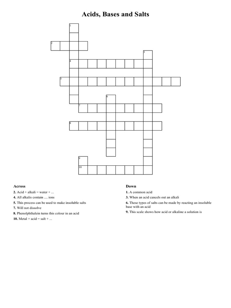 Acids and Bases Crossword Puzzle | PDF