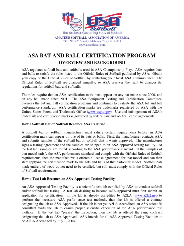 ASA Softball Bat Certification Update | PDF | Softball | Film Speed