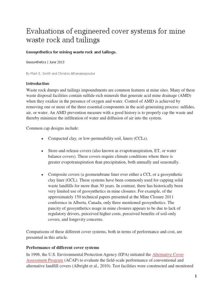 Evaluations of Engineered Cover Systems For Mine Waste Rock and ...