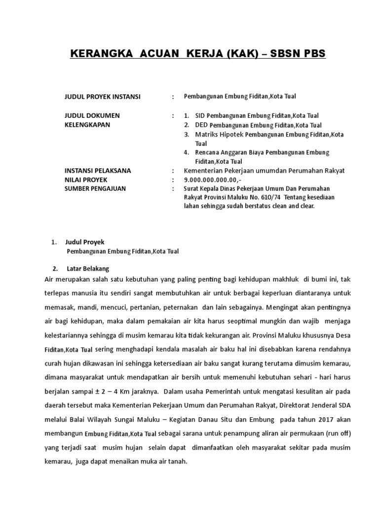 Pembangunan Embung Fiditan Kota Tual | PDF