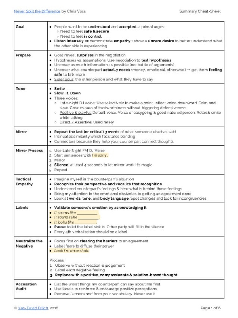 Negotiation Cheat Sheet | PDF