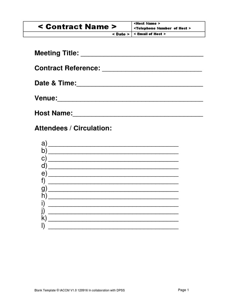 9026 Iaccm Template Standardised Meeting Agenda v10 120916 | PDF | Business