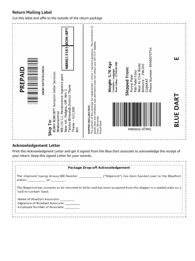 Return Mailing Label: Cut This Label and A X To The Outside of The ...