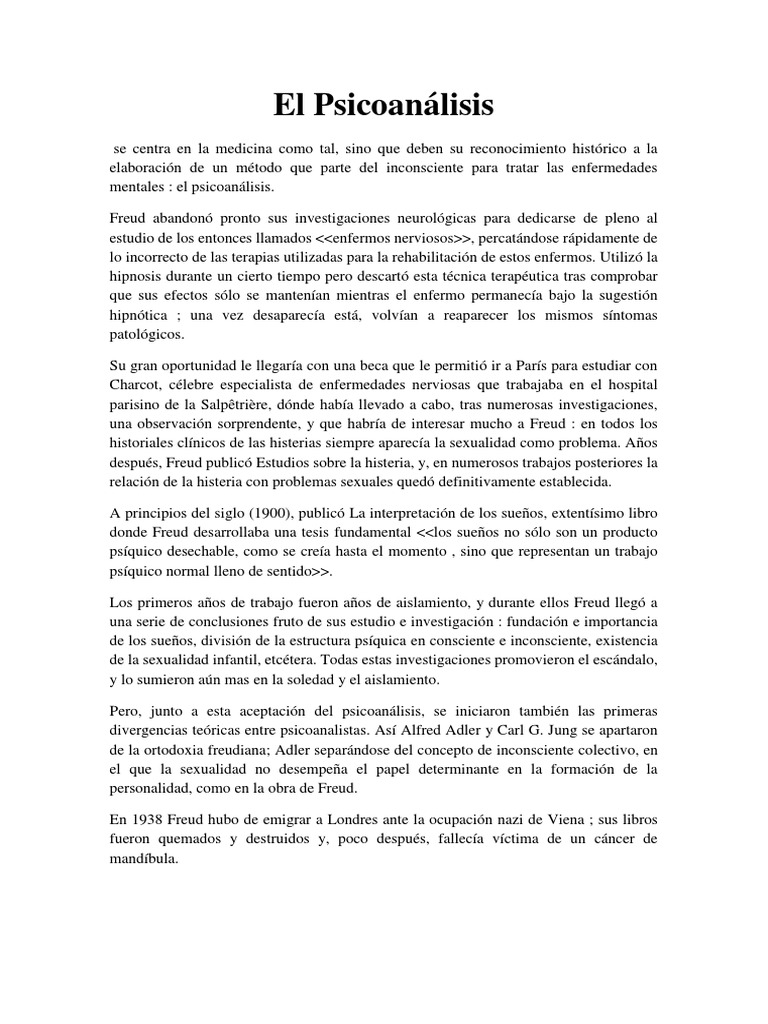 El Psicoanálisis | PDF | Psicoanálisis | Mente inconsciente