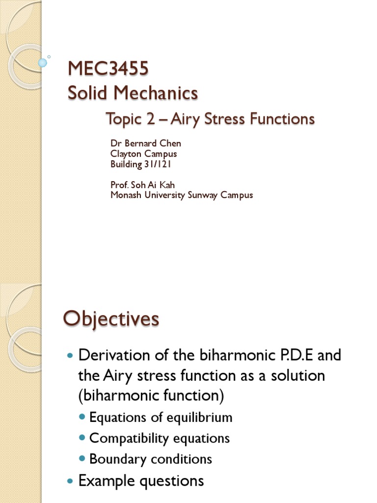 Topic 2 Airy Stress Function | PDF | Deformation (Mechanics) | Stress (Mechanics)