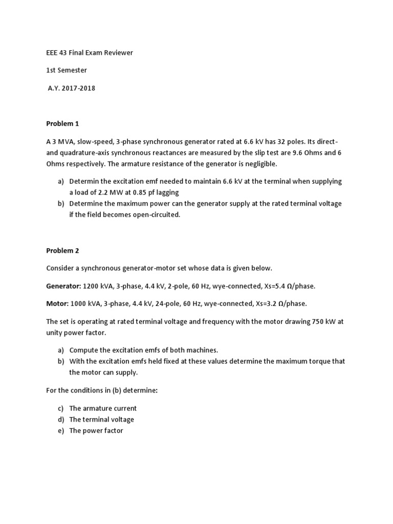 EEE 43 Final 2017 | PDF | Electrical Components | Mechanical Engineering