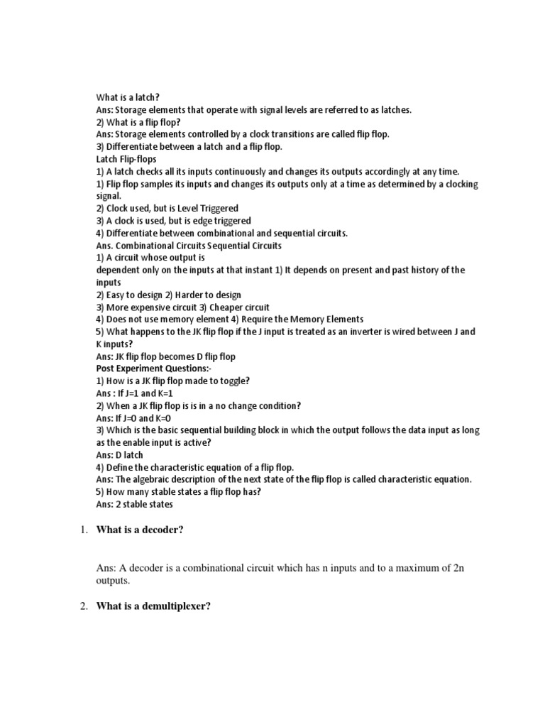 Post Experiment Questions:-: 1. What Is A Decoder? | Download Free PDF ...