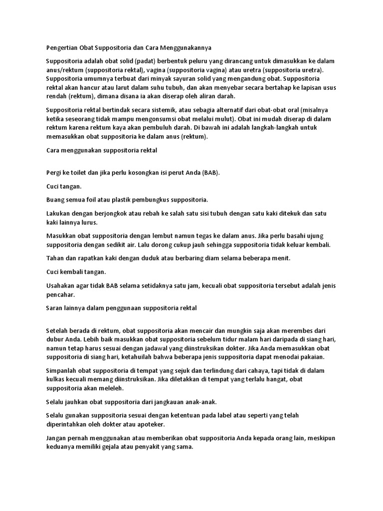 Pengertian Obat Suppositoria Dan Cara Menggunakannya | PDF