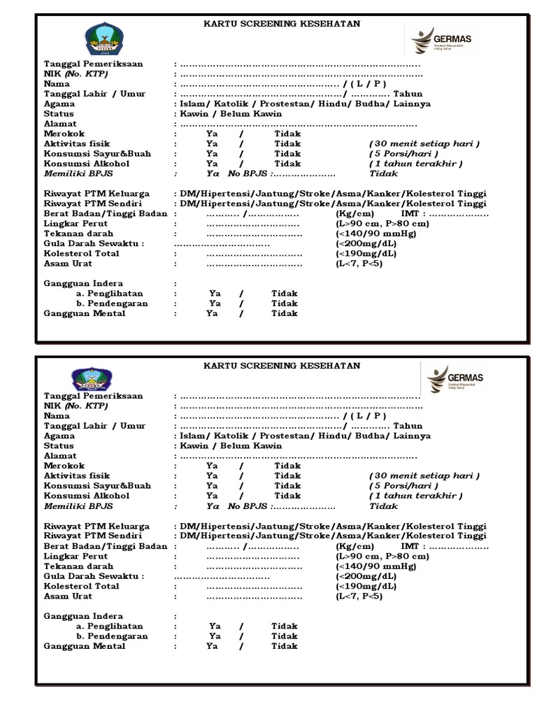 Kartu Screening PTM Leter | PDF
