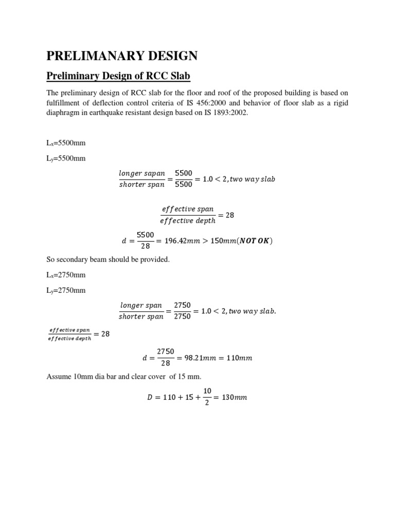 Prelimanary Design: Preliminary Design of RCC Slab | PDF | Beam ...