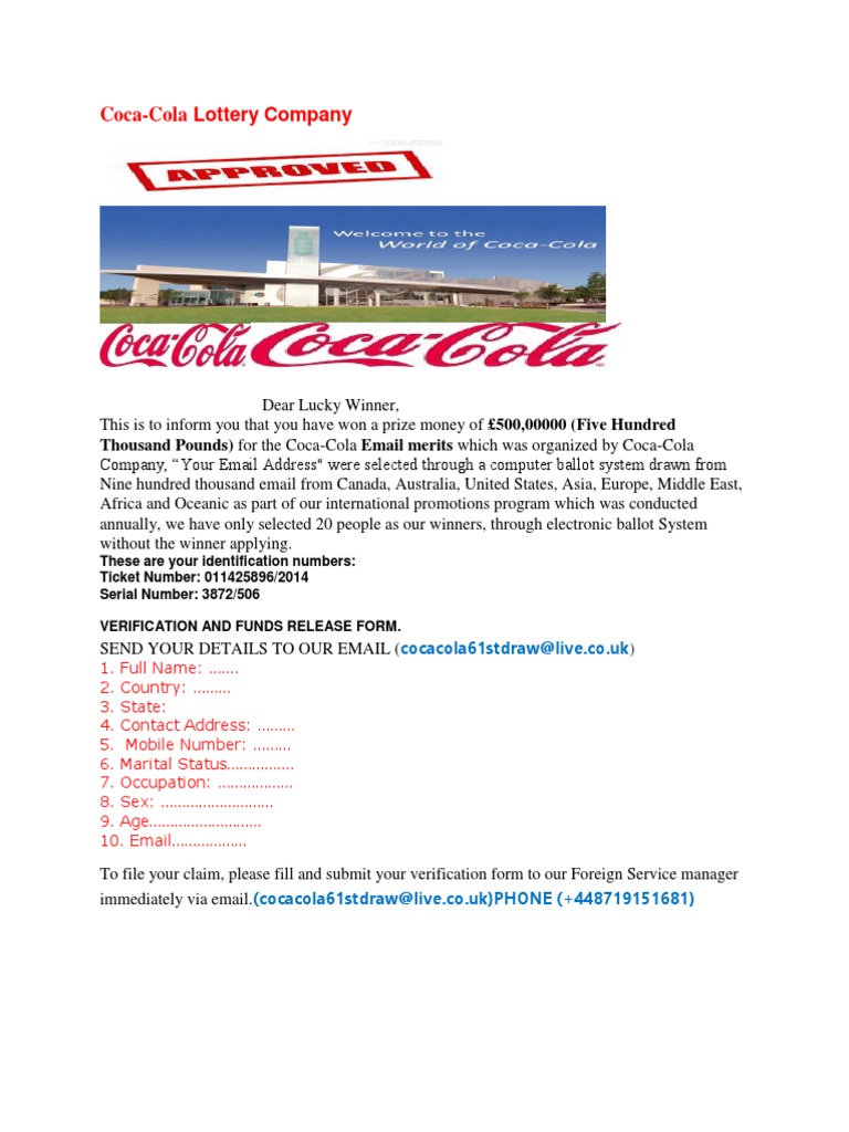 Coca-Cola Lottery Prize Notification | PDF | Sports & Recreation