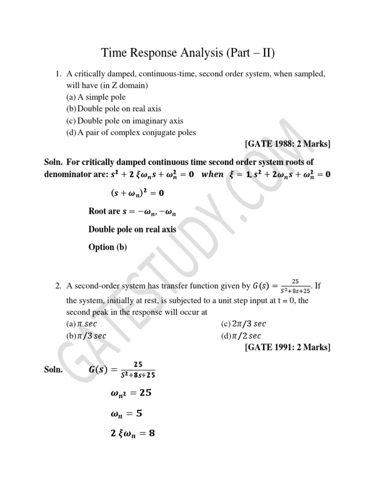 Time Response Analysis Part II PDF | PDF | Control Theory | Systems Theory