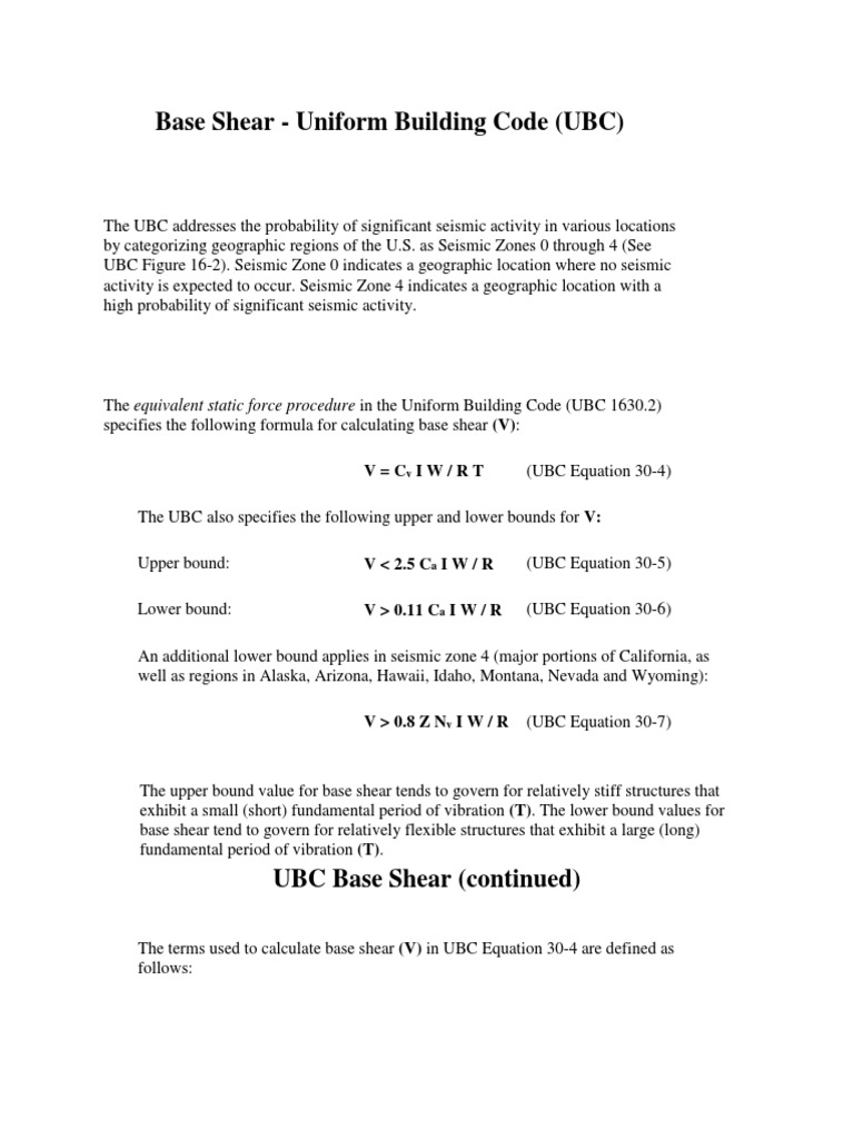 Base Shear - Uniform Building Code (UBC) : V C Iw/Rt | PDF | Structural ...