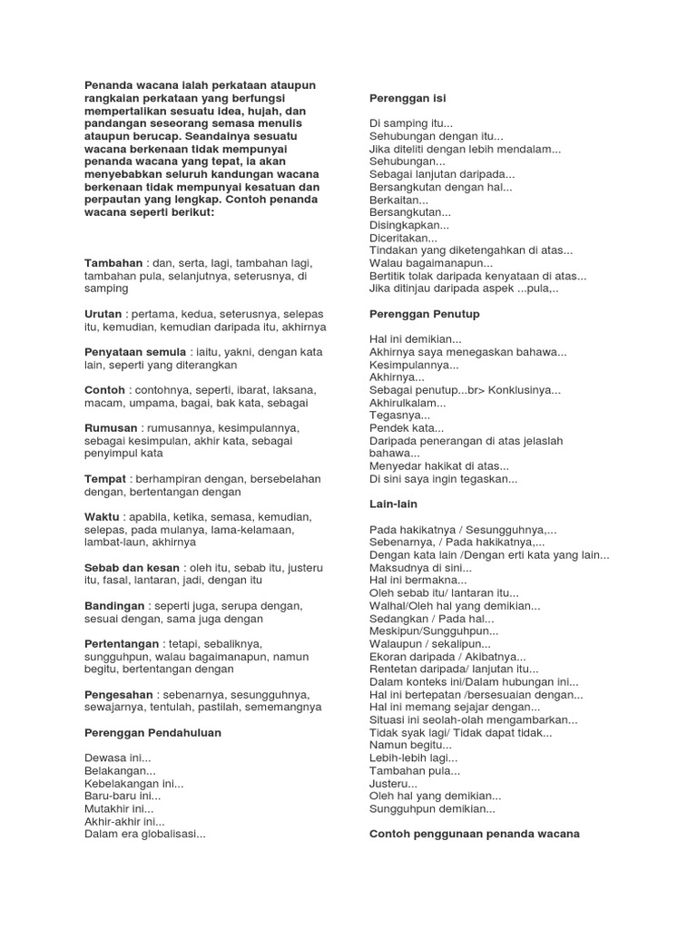 Penanda Wacana Ialah Perkataan Ataupun Rangkaian Perkataan Yang ...