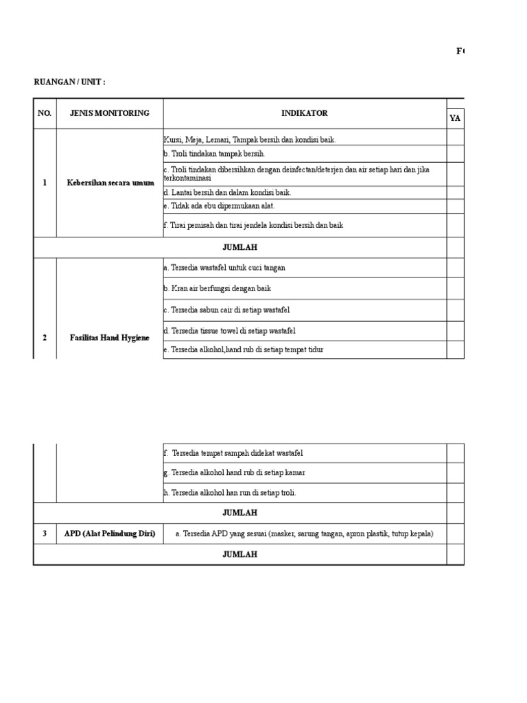 Form Audit Ipcn Ruangan | PDF