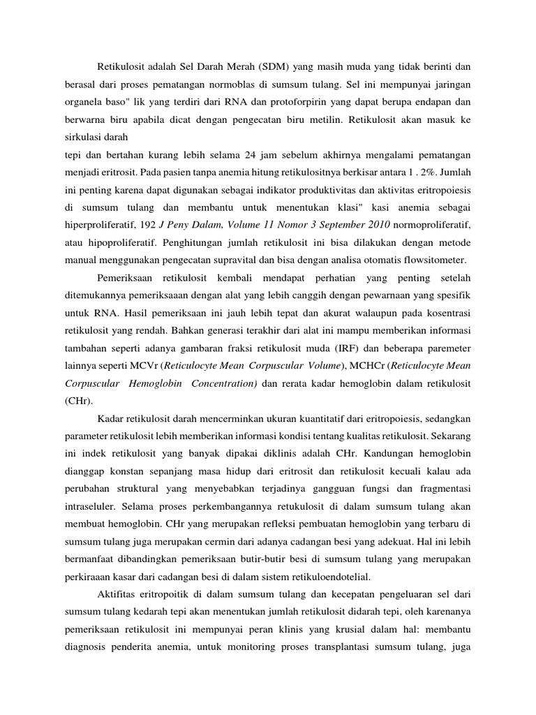 Retikulosit Adalah Sel Darah Merah | PDF