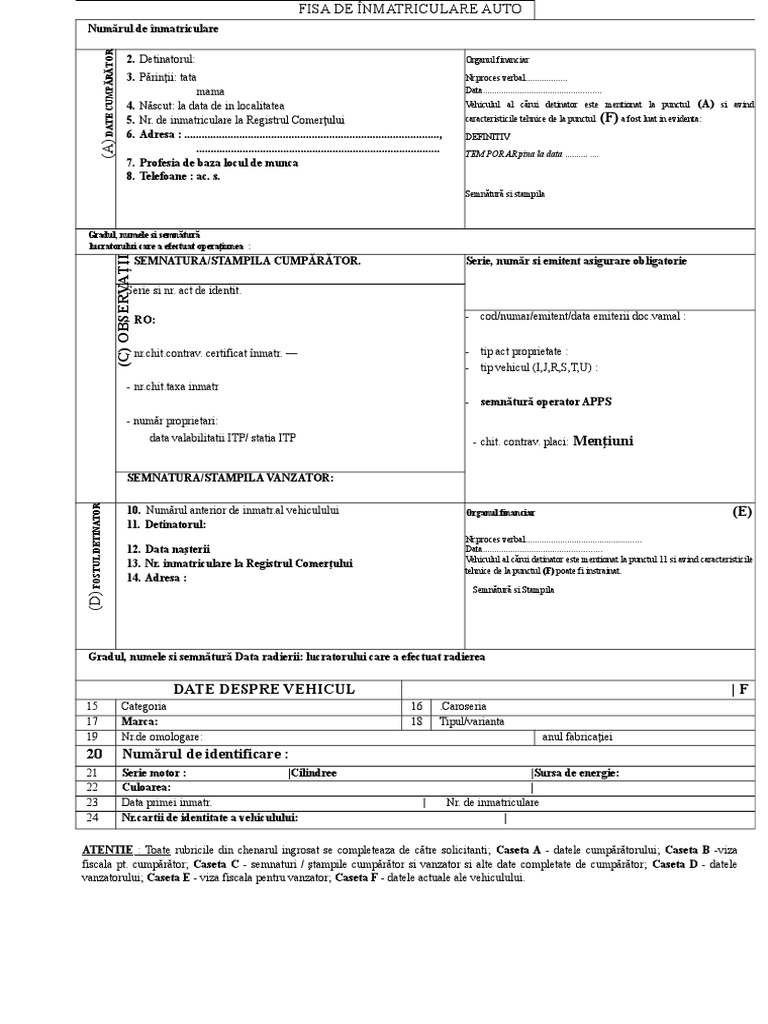 FISA Inmatriculare | PDF