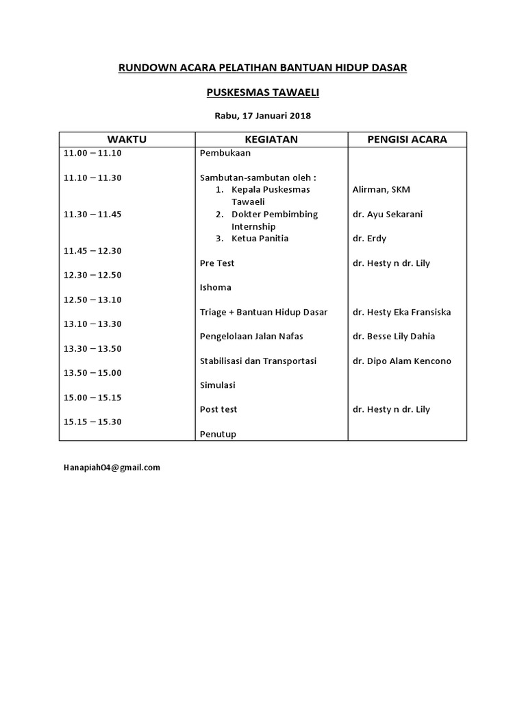 Rundown Acara Pelatihan Bantuan Hidup Dasar | PDF