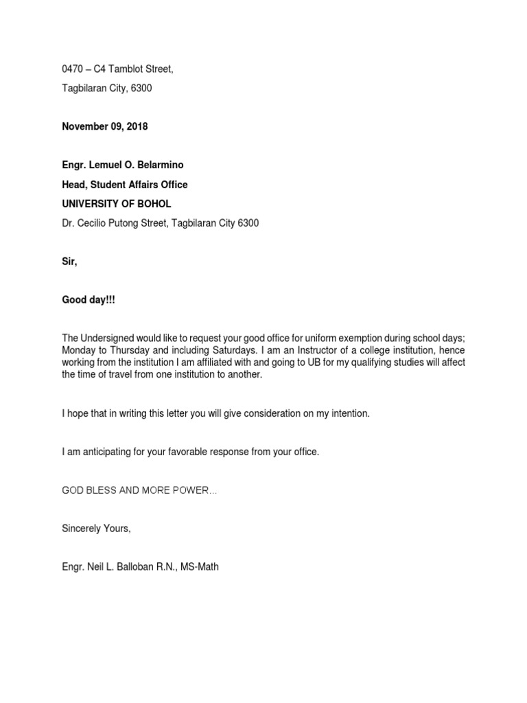 Uniform Exemption Request | PDF