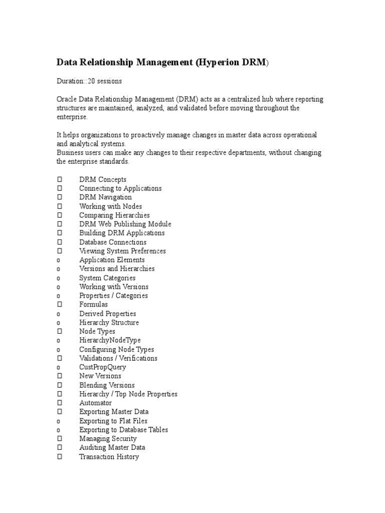 Hyperion Data Relationship Management | PDF | Oracle Database | Databases