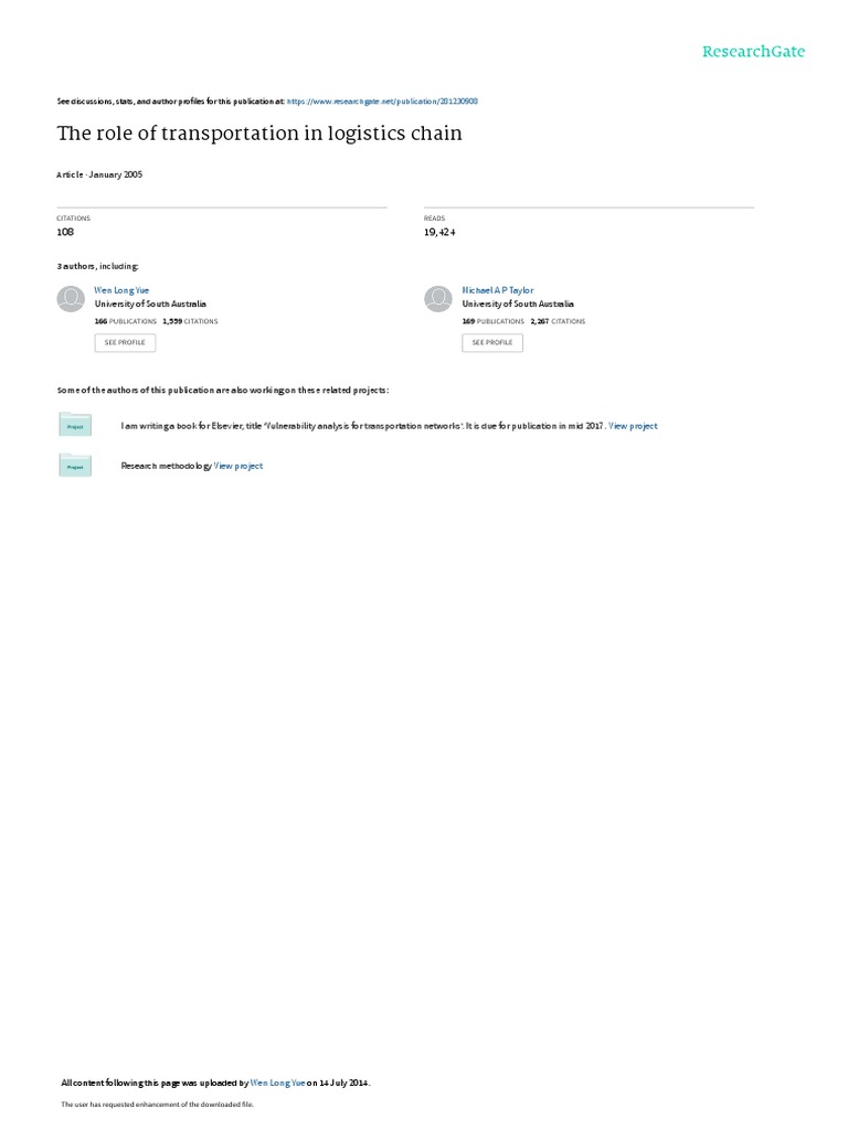 The Role of Transportation in Logistics Chain | Download Free PDF | Logistics | Cargo