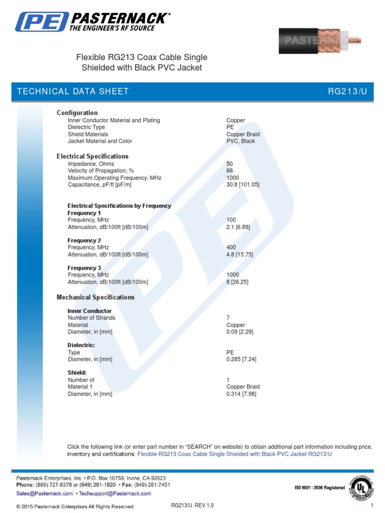 RG213 U | PDF | Coaxial Cable | Electricity