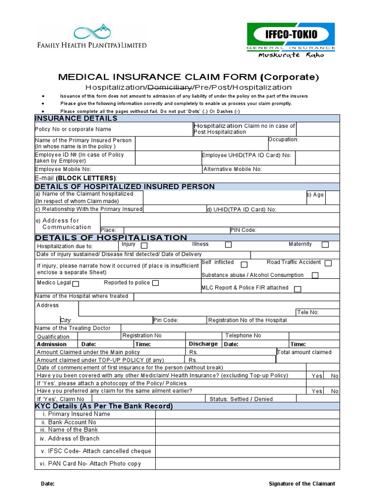 Medical Insurance Claim Form (Corporate) | PDF | Hospital | Patient