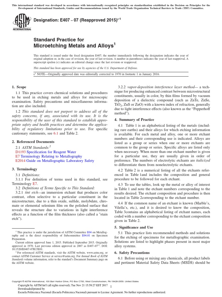 Astm e 407 | PDF | Building Materials | Sets Of Chemical Elements