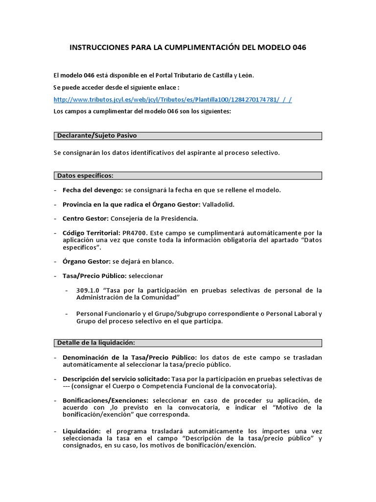 Instrucciones Modelo 046 | PDF