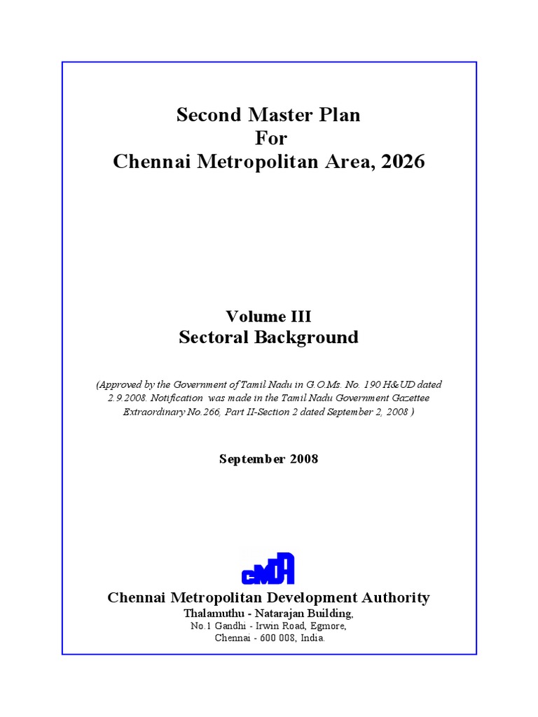Chennai CMDA Master Plan 2026 Volume 3 Sectorial Background | PDF ...