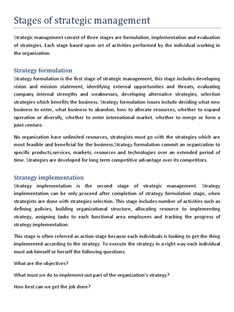 Stages of Strategic Management: Strategy Formulation | PDF | Strategic ...
