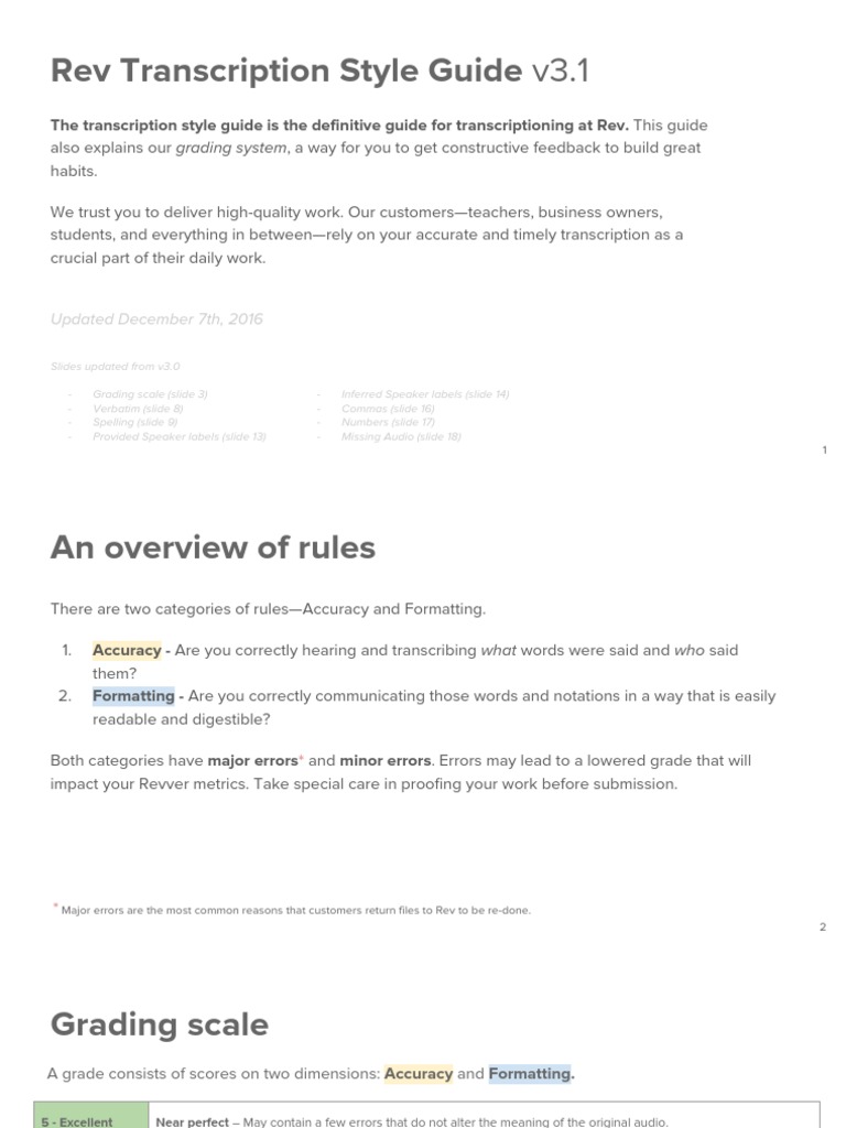 Rev Transcription Style Guide: Rules for Accuracy and Formatting | PDF ...
