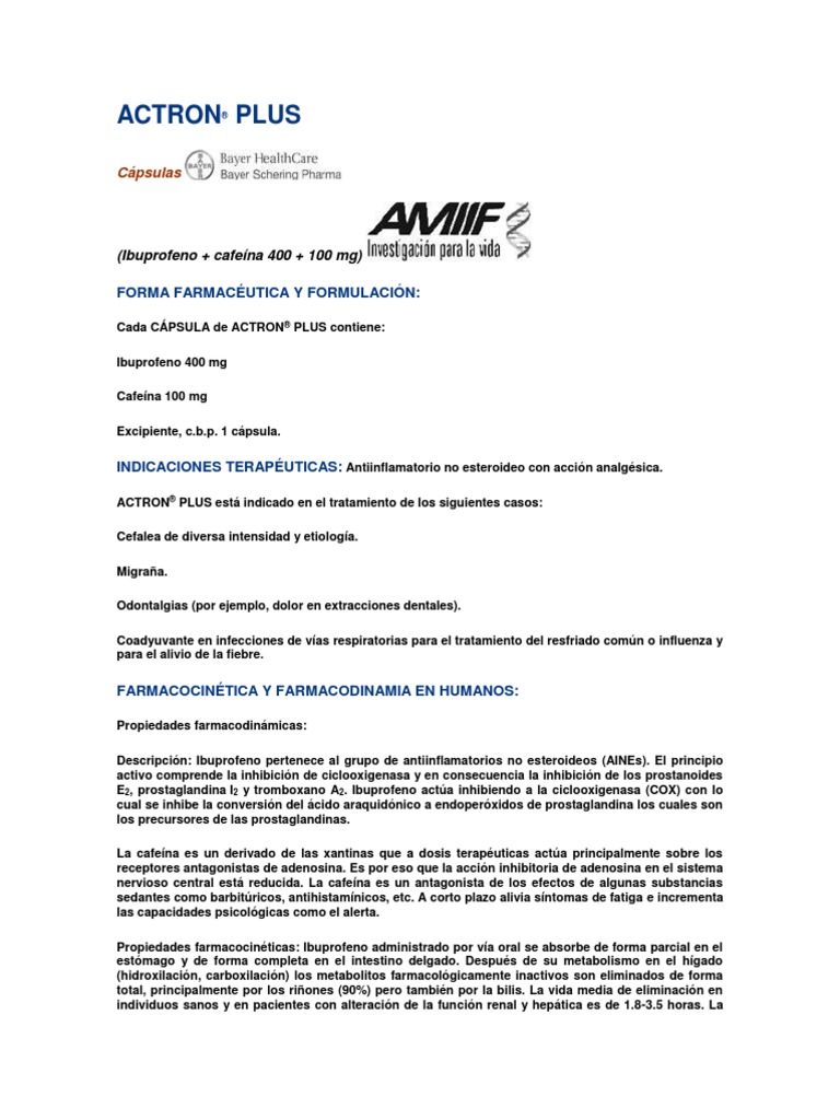 Actron Plus | PDF | Droga anti-inflamatoria libre de esteroides | Aspirina