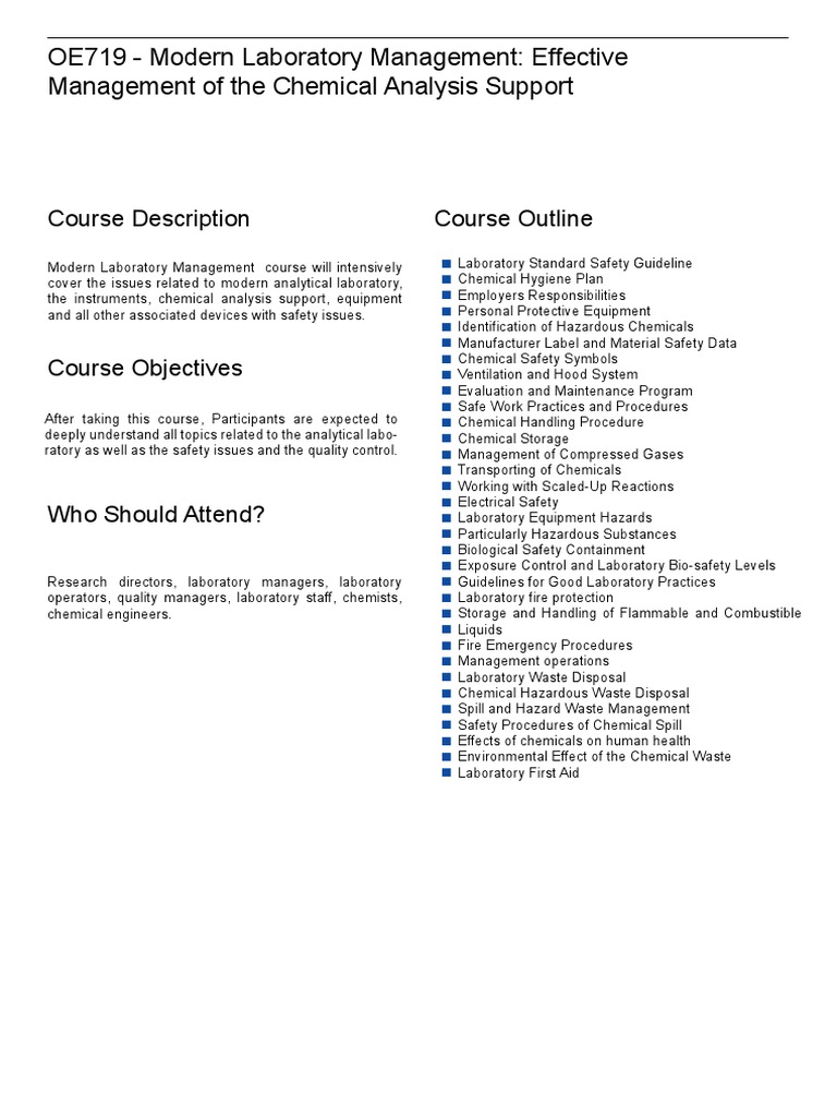 Modern Laboratory Management Course | PDF | Laboratories | Dangerous Goods