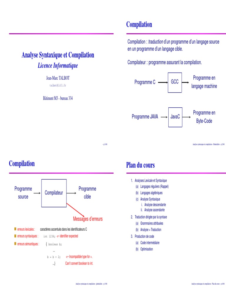 Analyse Syntaxique Et Compilation PDF | PDF | Compilateur | Analyse ...