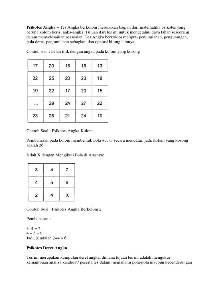 Psikotes Angka dan Deret | PDF