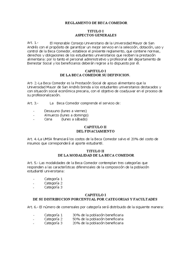 A11 Reglamento Beca Comedor PDF | PDF | Trabajo Social | Regulación